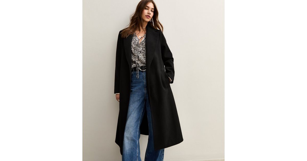 Black Unlined Longline Belted Coat | New Look