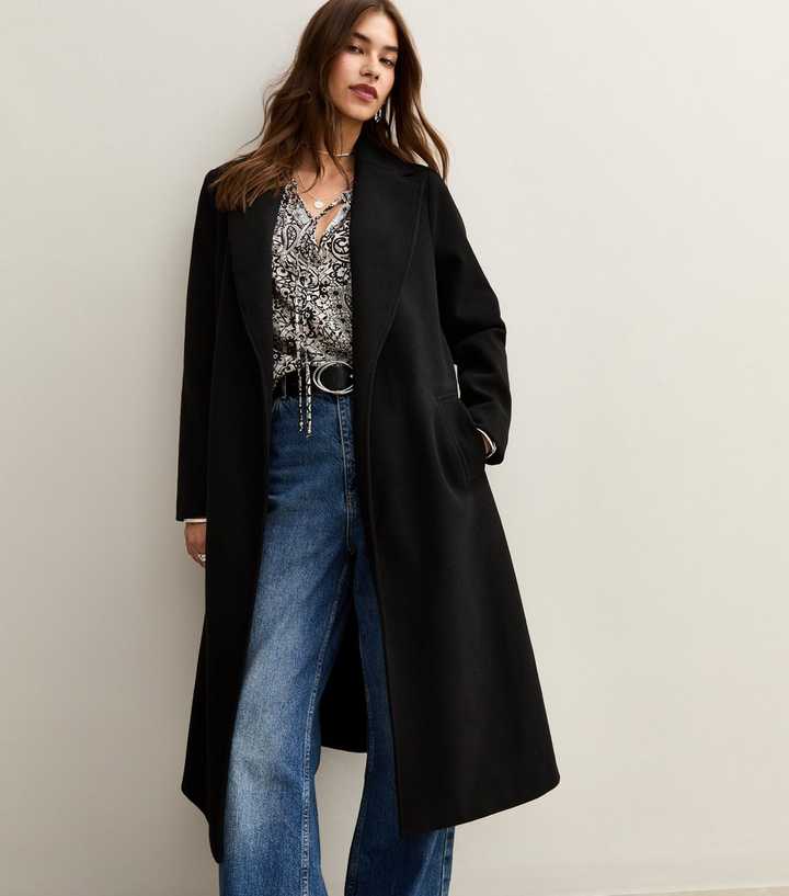 Black Unlined Longline Belted Coat | New Look