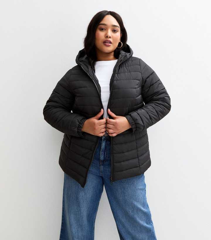 Curves Black Hooded Padded Jacket | New Look