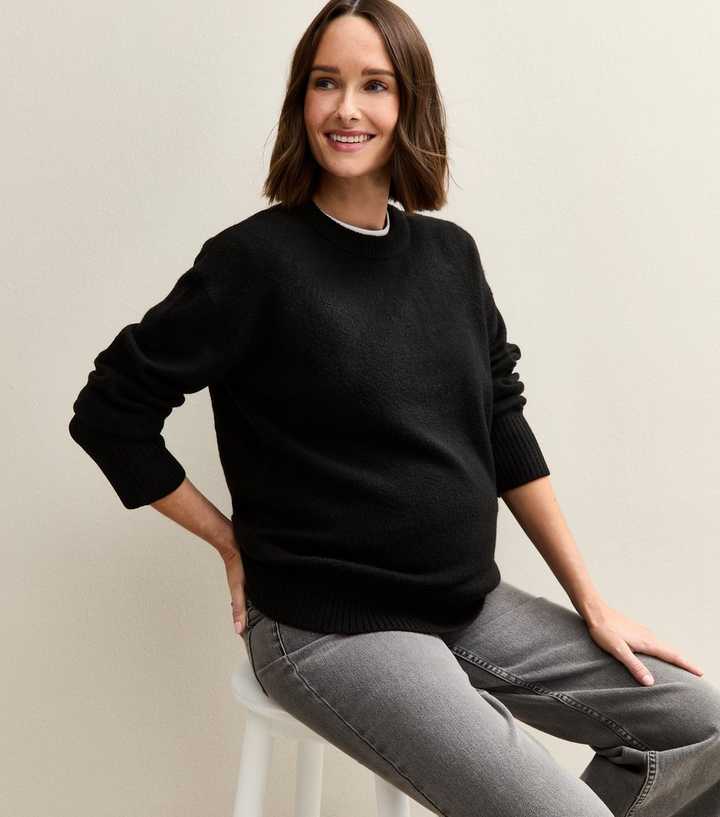 Maternity Black Crew Neck Jumper | New Look