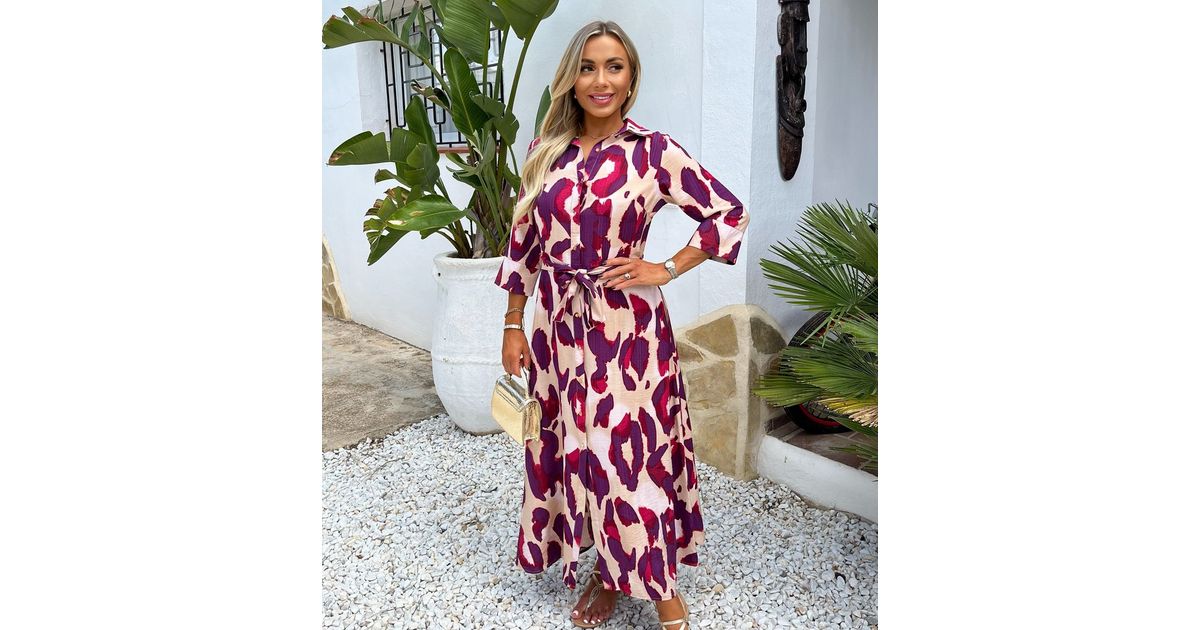 AX Paris Purple Printed Maxi Shirt Dress | New Look
