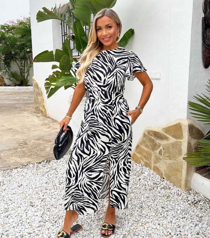 AX Paris Black Zebra Print Flutter Sleeve Midi Dress | New Look
