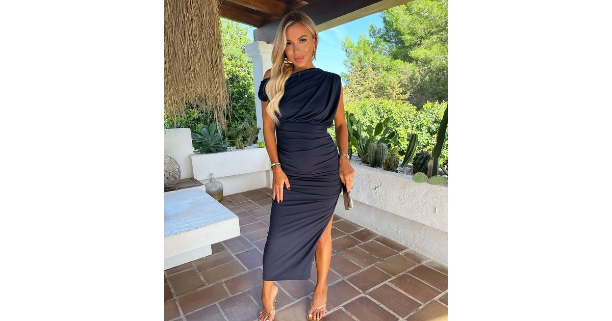 AX Paris Navy Ruched One Shoulder Maxi Dress | New Look