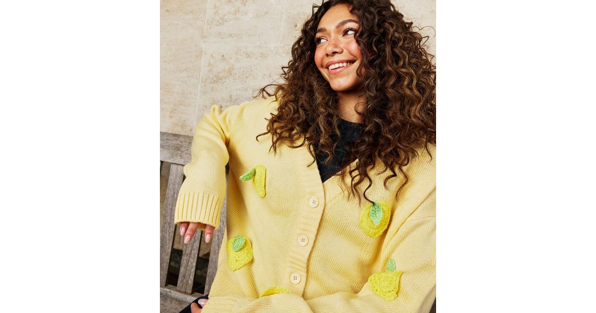 Skinnydip Yellow Lemon Embroidered Knit Cardigan | New Look