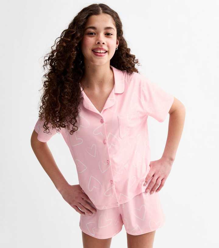 Girls Pink Heart Print Short Pyjama Set | New Look