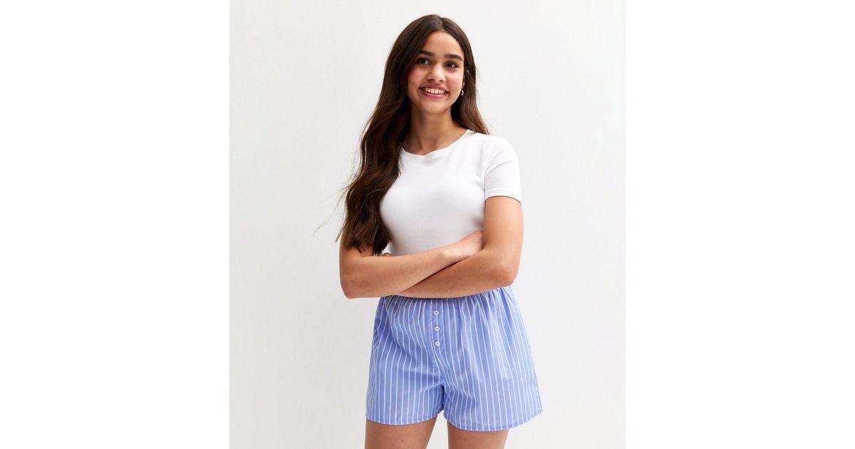 Girls Blue Striped Pyjama Shorts | New Look