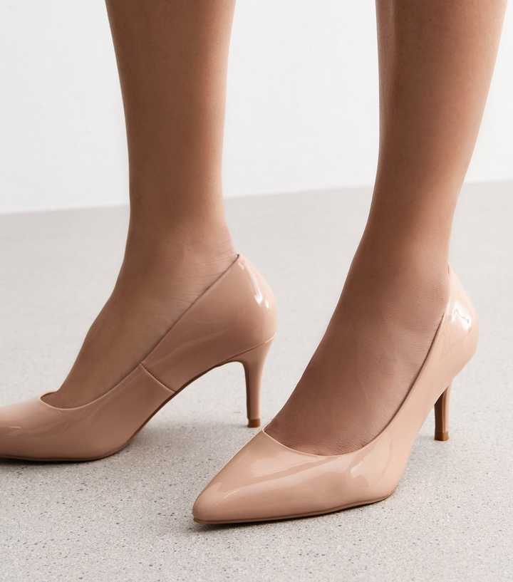 Wide Fit Pink Faux Patent Court Shoes | New Look