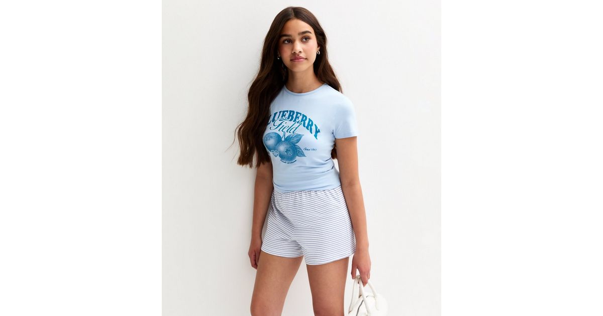 Girls Blue Striped Jersey Shorts | New Look
