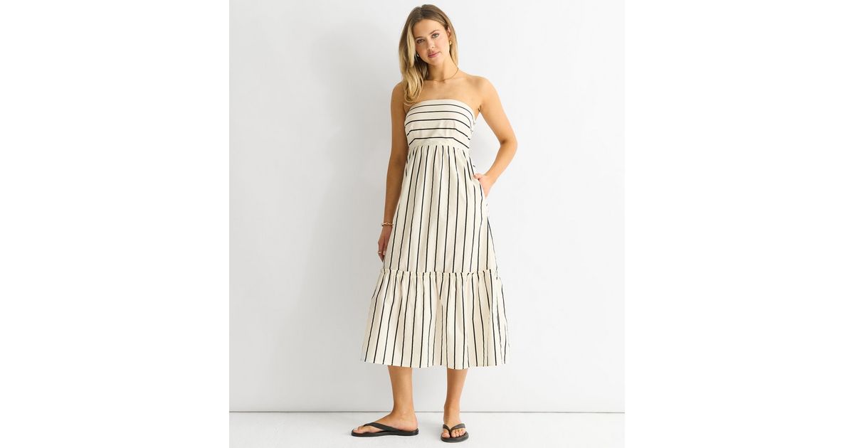 Gini London White Striped Bardot Midi Dress | New Look