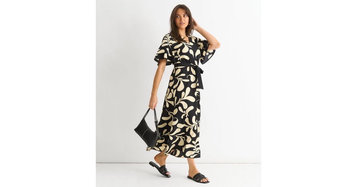 Gini London Black Floral Print Midi Dress | New Look