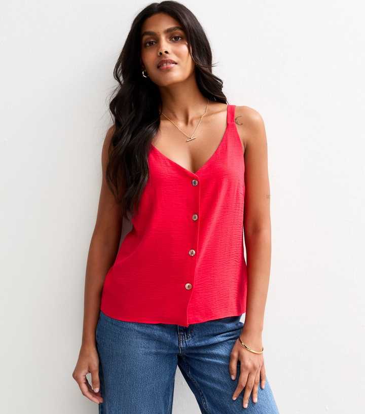 Red Button Through Cami Top | New Look