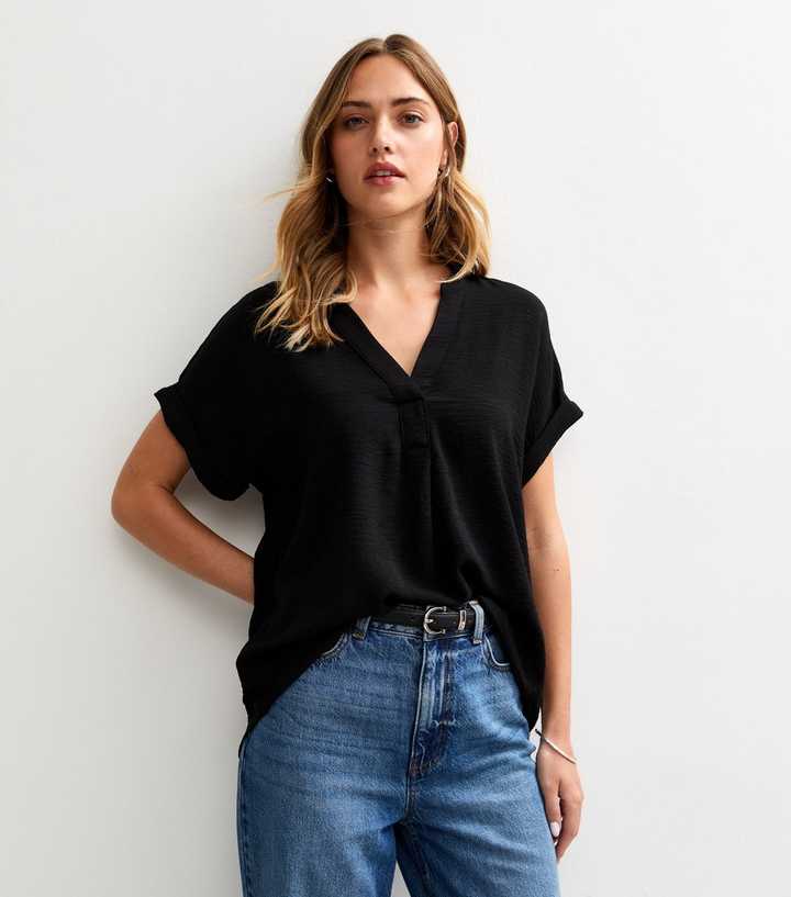 Black V-Neck Top | New Look