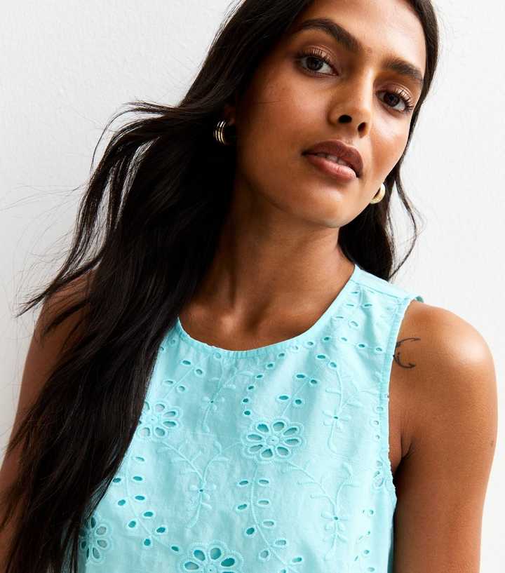 Turquoise Cutwork Sleeveless Top | New Look