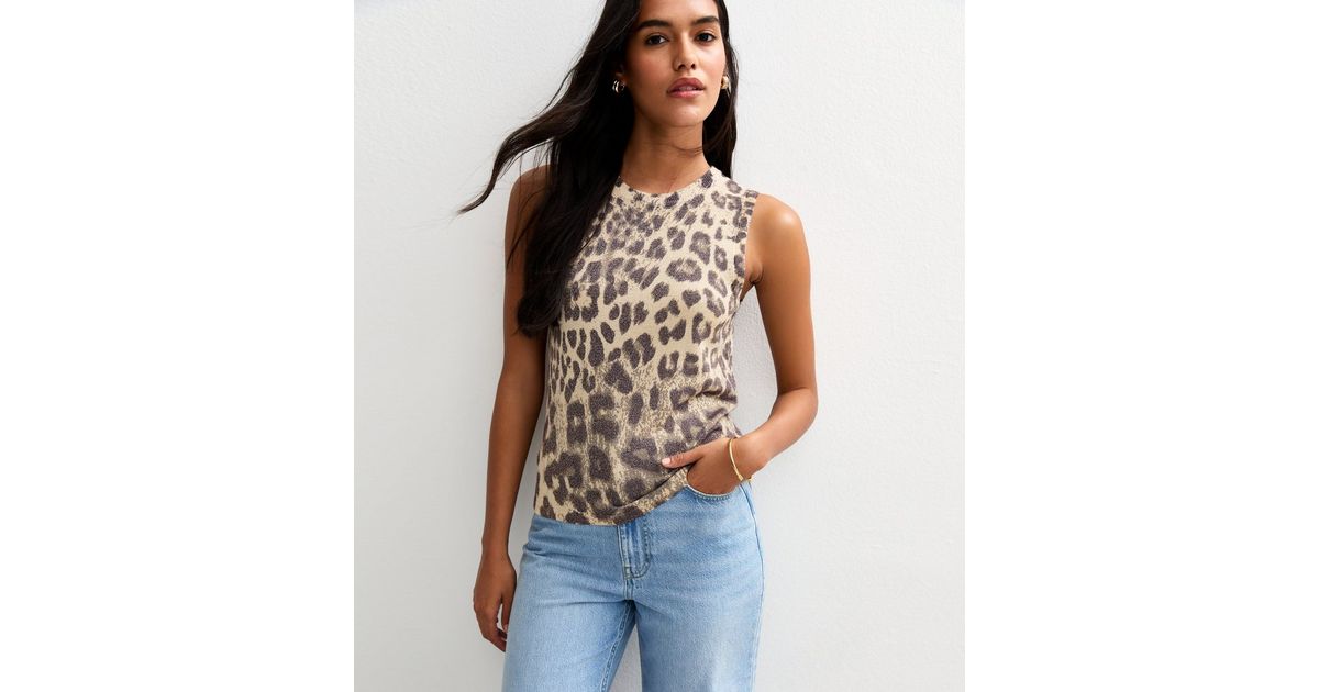 Cream Shimmery Knit Leopard Print Vest Top | New Look