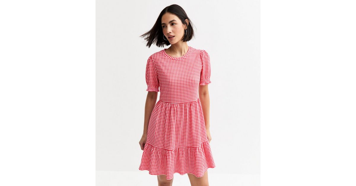 Red Gingham Check Jersey Mini Dress | New Look