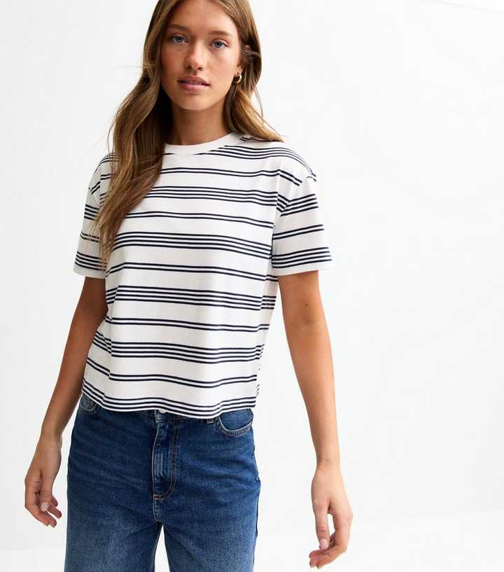 White Striped Boxy Fit Tee | New Look