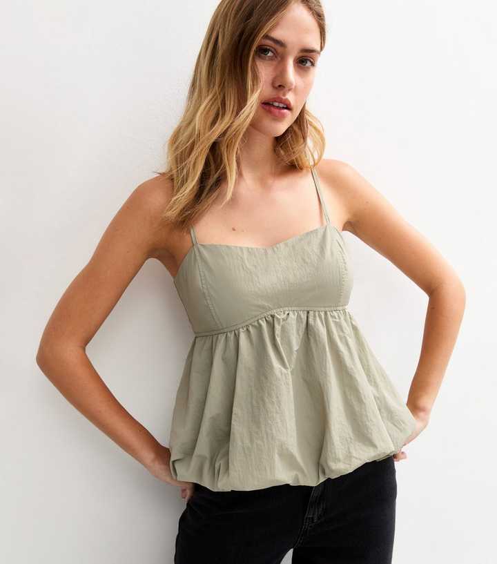 Light Green Bubble Hem Parachute Cami Top | New Look