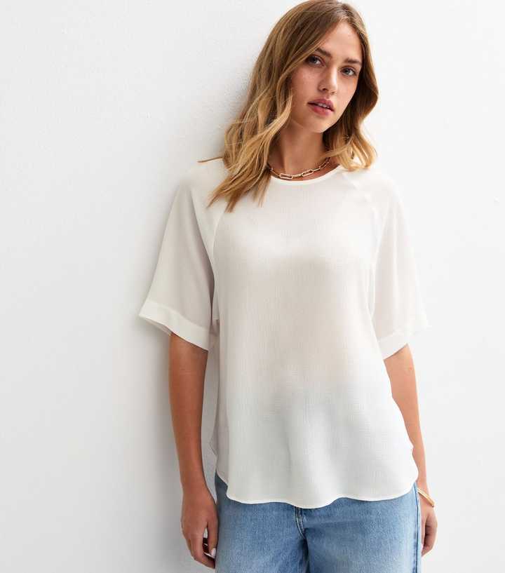 White Textured Short Sleeve Slouchy T-Shirt | New Look