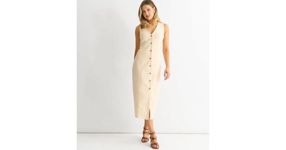Gini London Stone Button Front Midi Dress | New Look