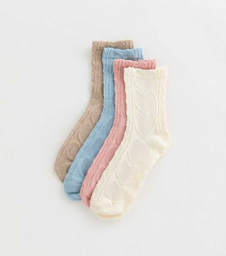 Pack of 4 Multicoloured Textured Heart Ankle Socks | New Look