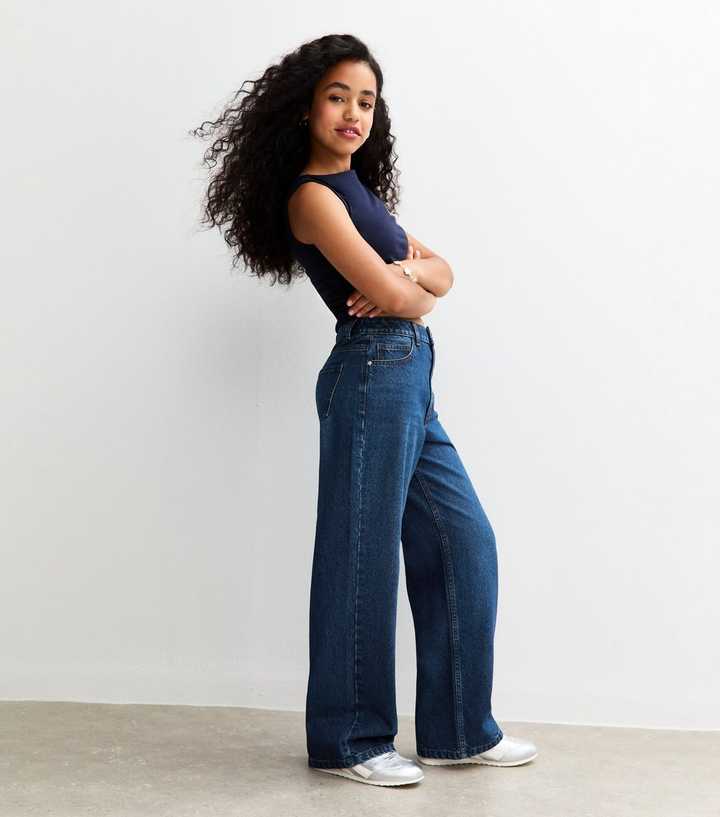 Girls Blue Wide Leg Jeans | New Look