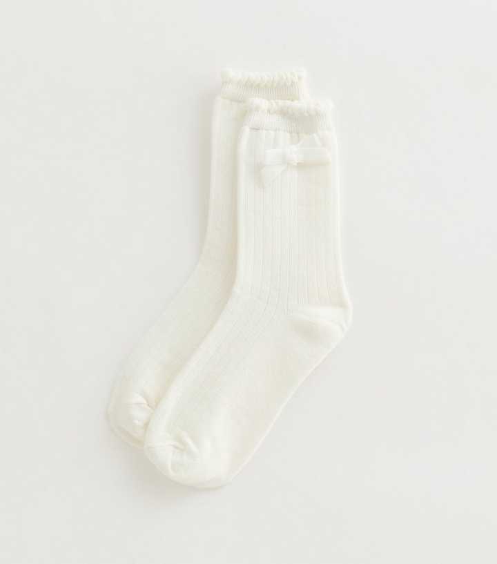 Cream Velour Bow Ankle Socks | New Look