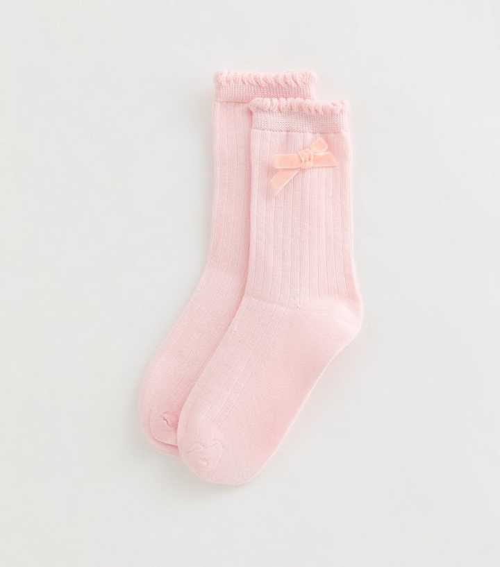 Pink Velour Bow Ankle Socks | New Look