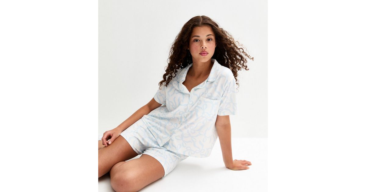 Girls Blue Bow Print Short Pyjama Set | New Look