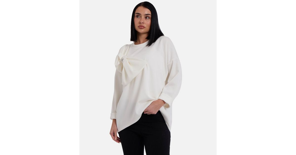 Gini London White Embellished Bow Detail Top | New Look