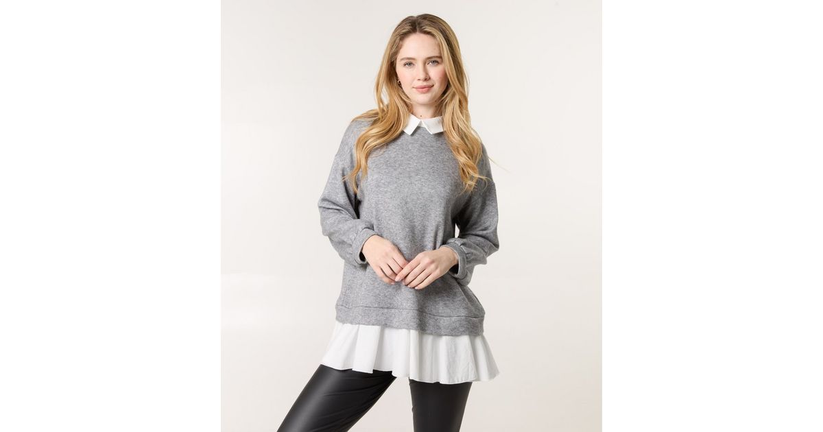 Blue Vanilla Grey Soft Touch 2 in 1 Layered Look Sweater | New Look