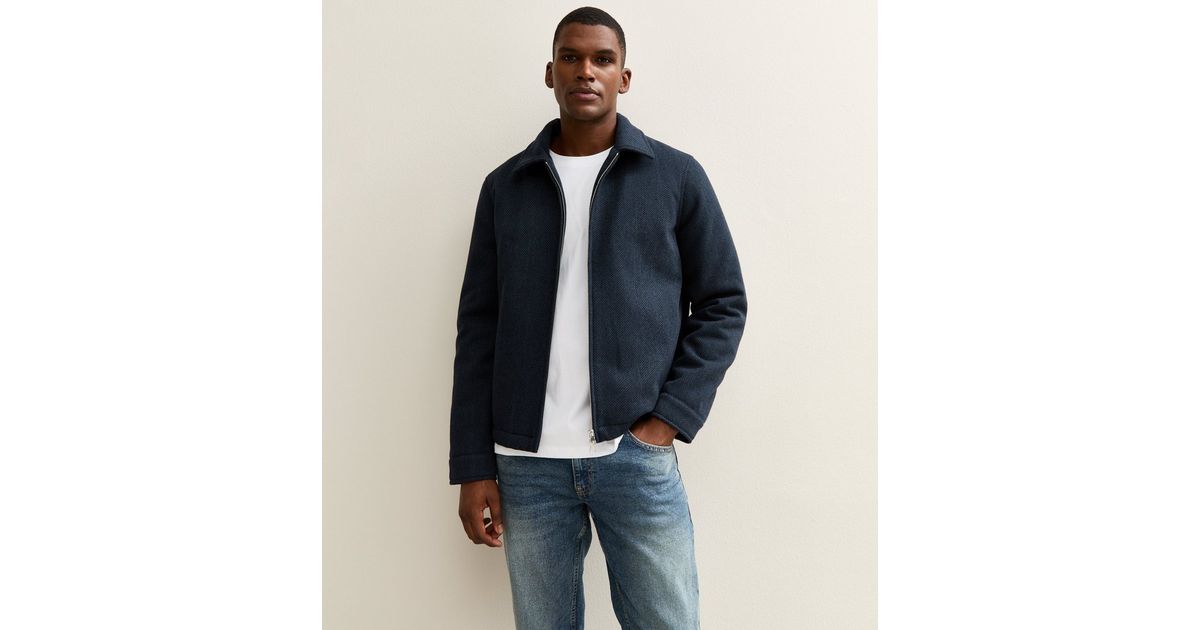 Blue Relaxed Quilted Herringbone Zip Up Jacket | New Look