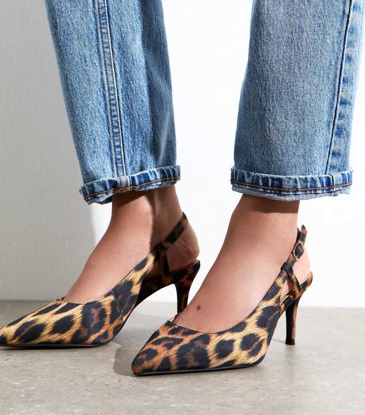 Wide Fit Stone Leopard Print Slingback Pumps | New Look