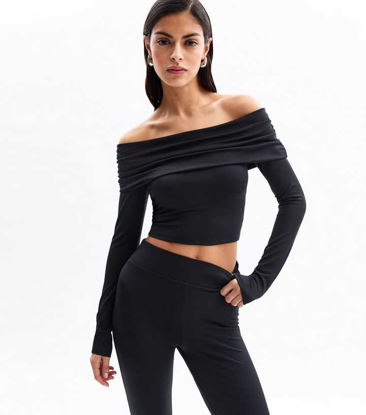 Black Jersey Ruched Bardot Top | New Look