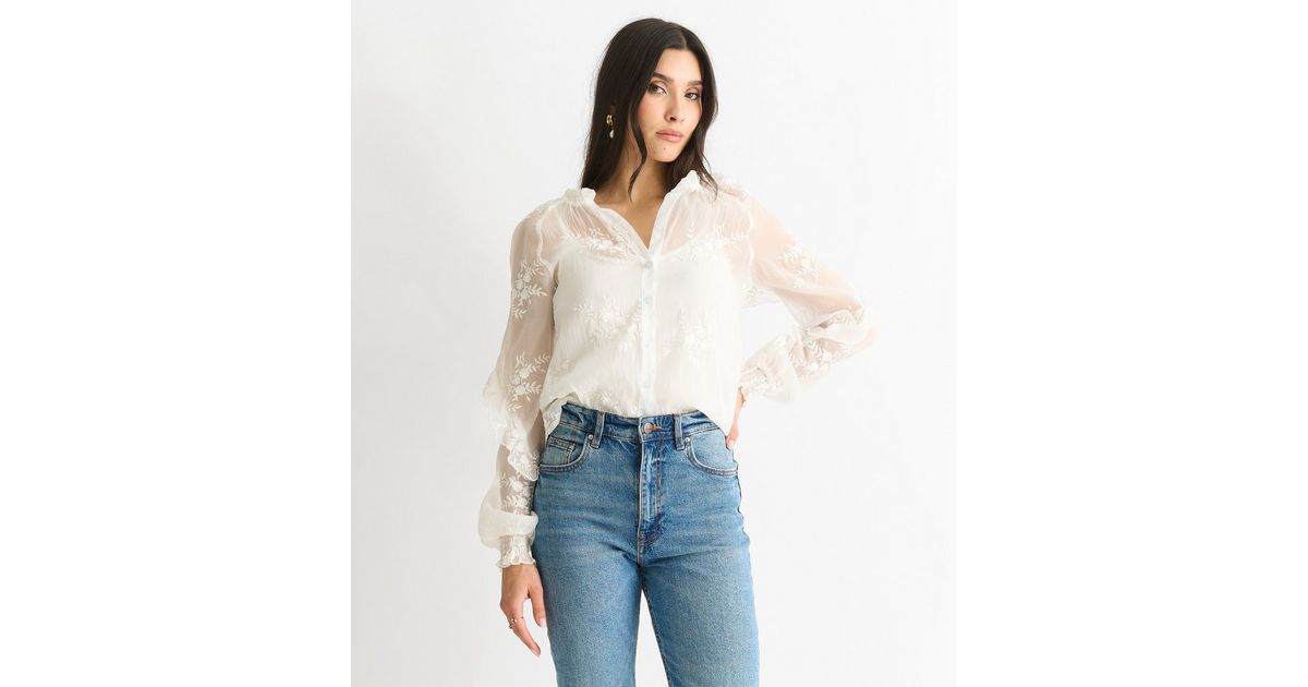 Gini London White Embroidered Puff Sleeve Top | New Look