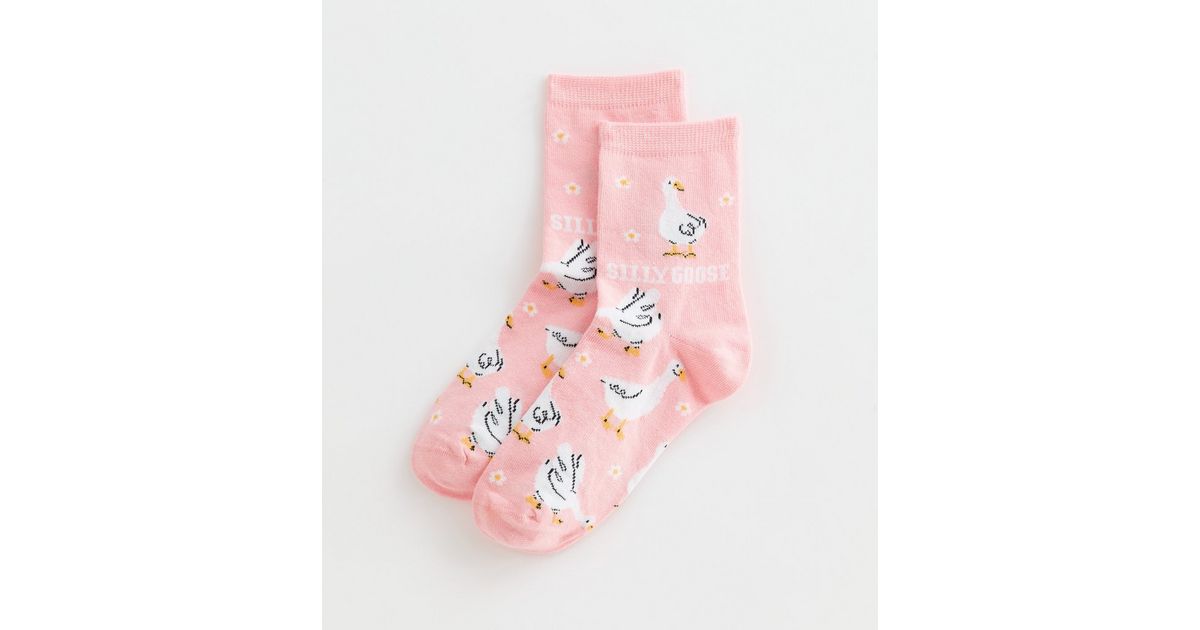 Pink Silly Goose Print Socks | New Look
