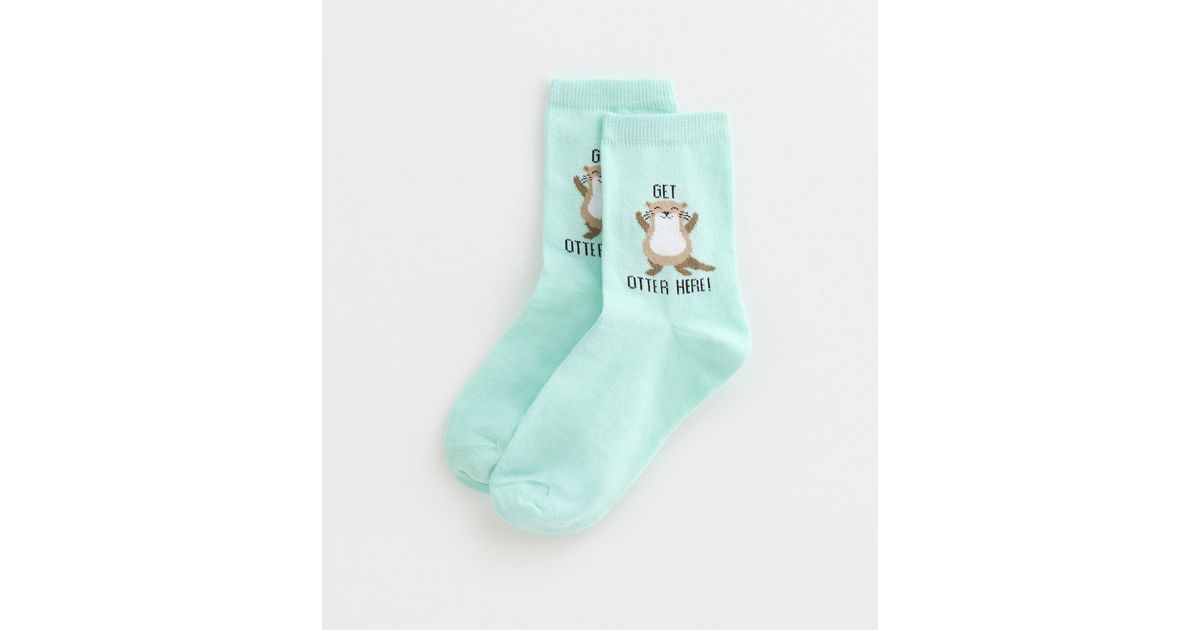Mint Green Get Otter Here Socks | New Look