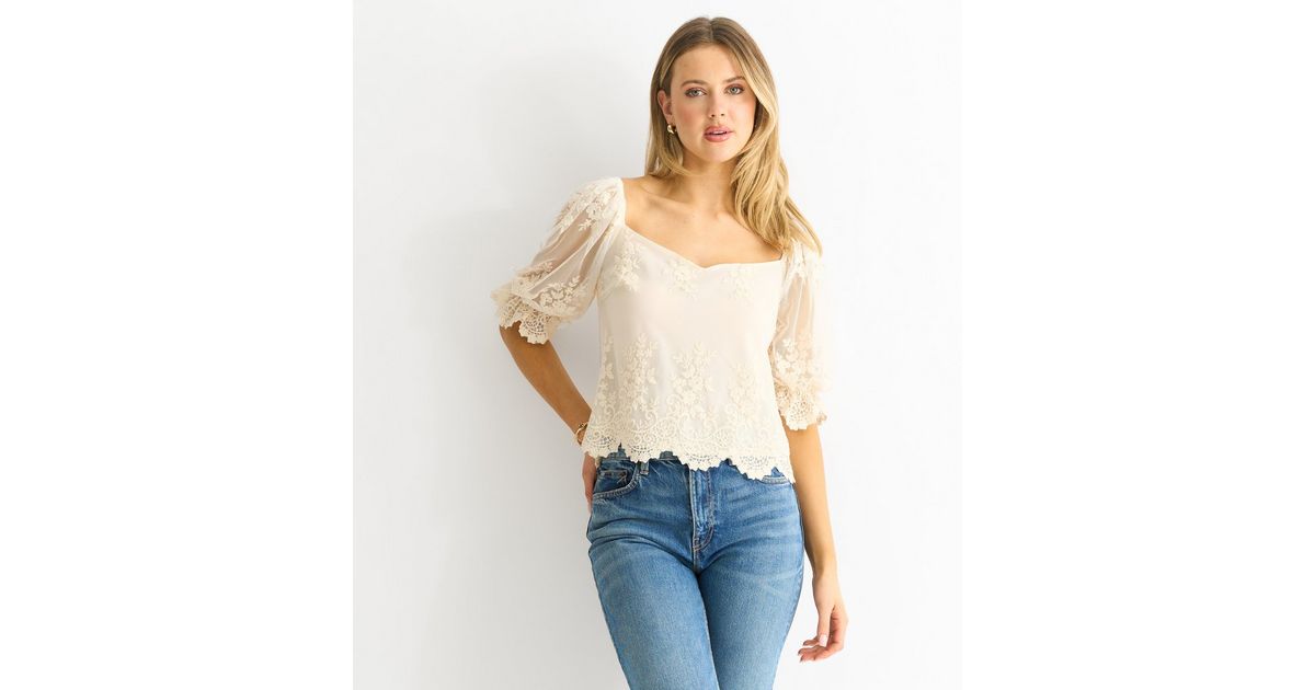 Gini London White Embroidered Scallop Lace Top | New Look
