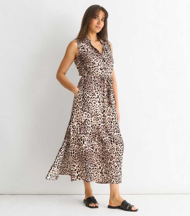 Gini London Brown Leopard Print Midi Shirt Dress | New Look