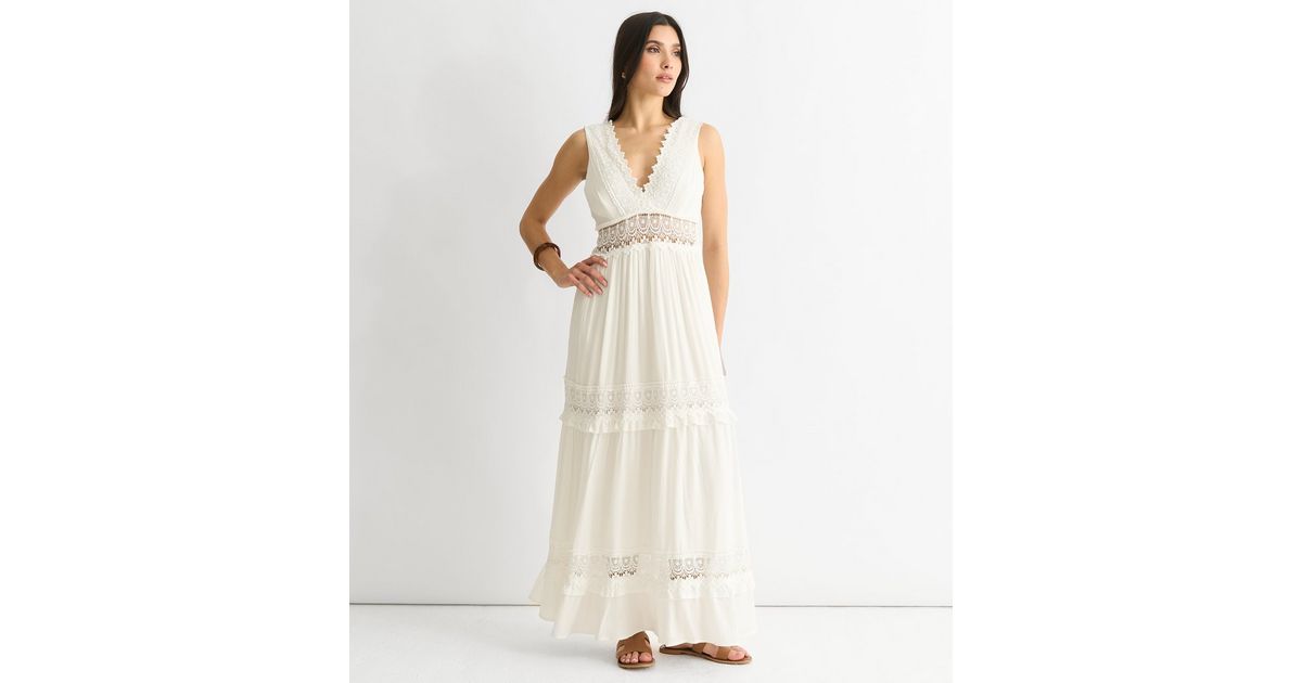 Gini London White Lace Trimmed Tiered Maxi Dress | New Look