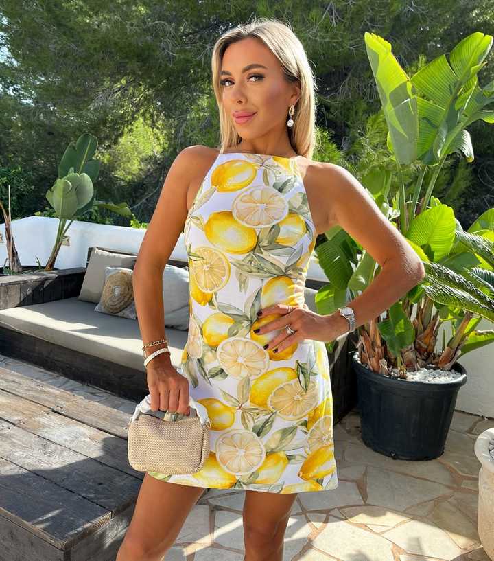 AX Paris Yellow Lemon Print Halterneck Mini Slip Dress | New Look