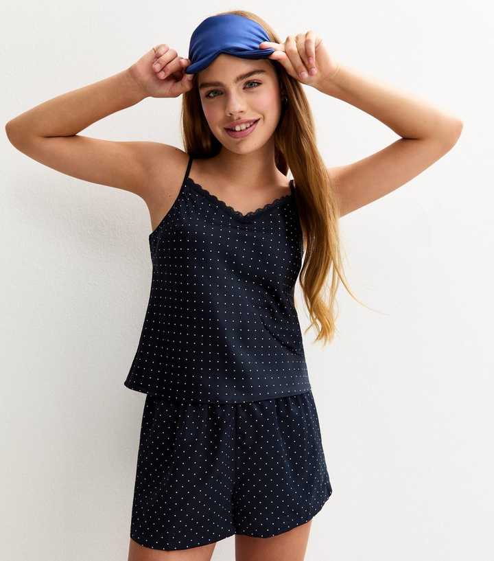 Girls Blue Satin Spot Print Cami Short Pyjama Set | New Look