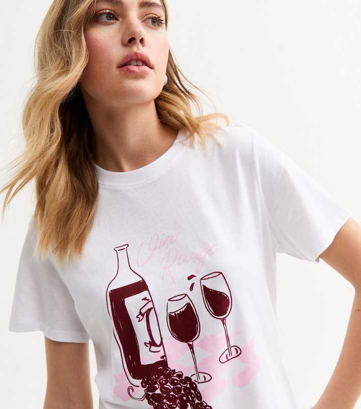 White Vino Rouge Wine Print T-Shirt | New Look