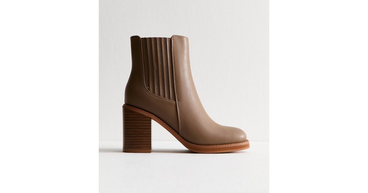 Brown Faux Leather Stack Heel Ankle Boots | New Look