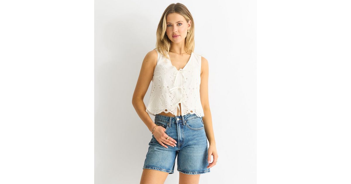 Gini London White Broderie Waistcoat | New Look