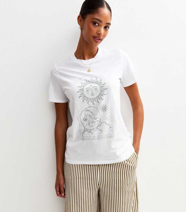 White Foiled Mystic Print T-Shirt | New Look