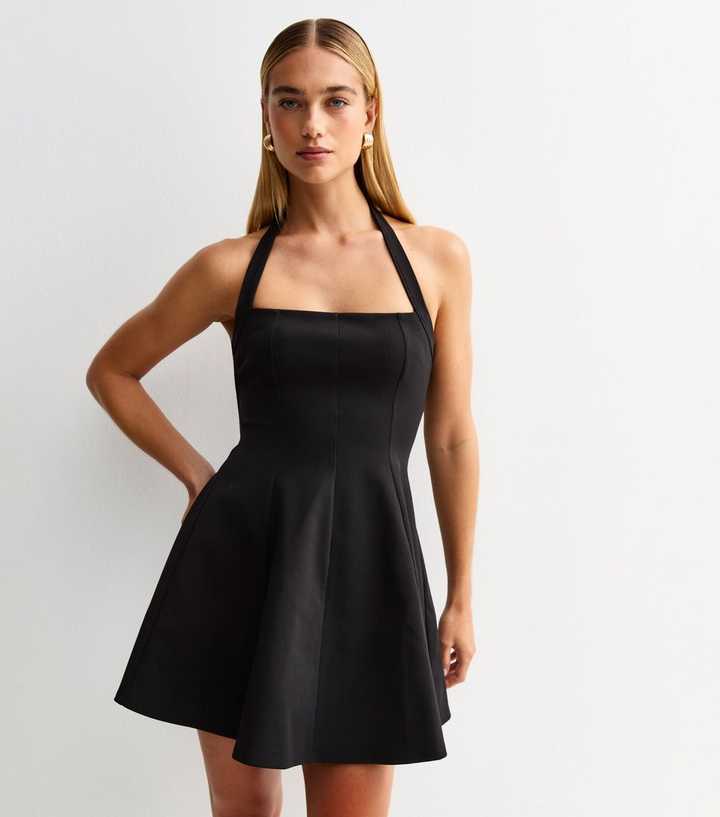Black Halterneck Flared Mini Dress | New Look