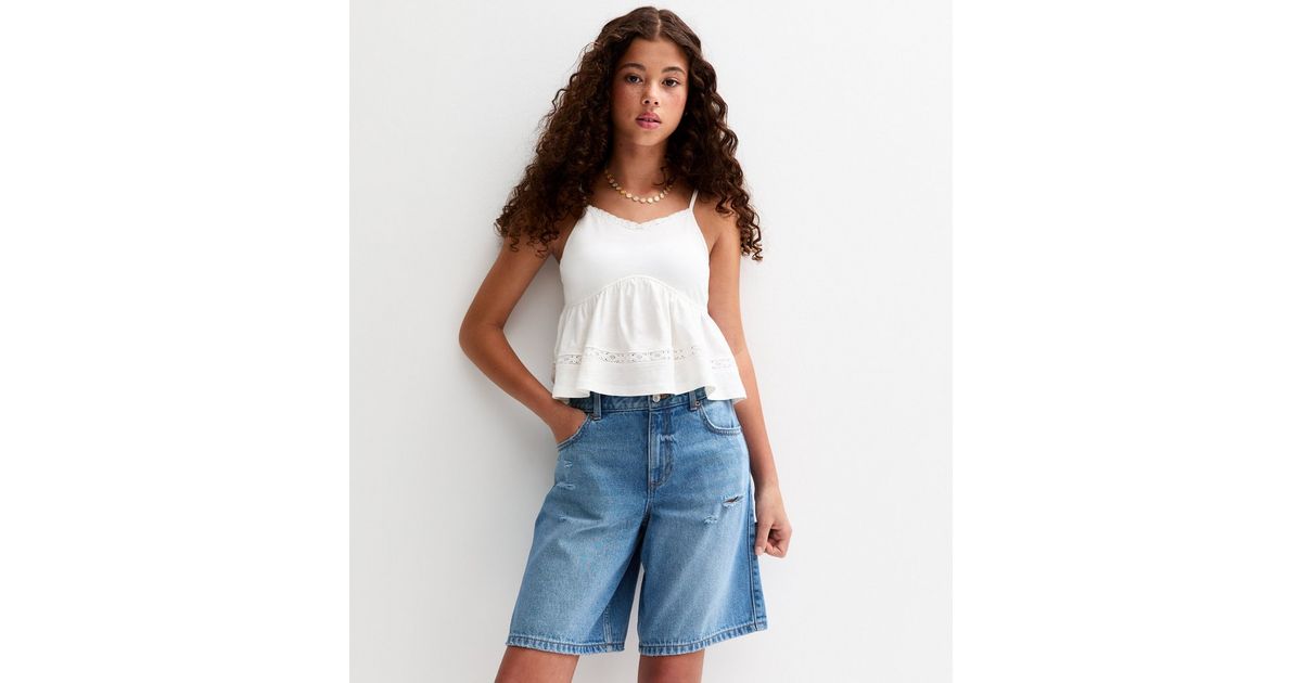 Girls Distressed Denim Jorts | New Look