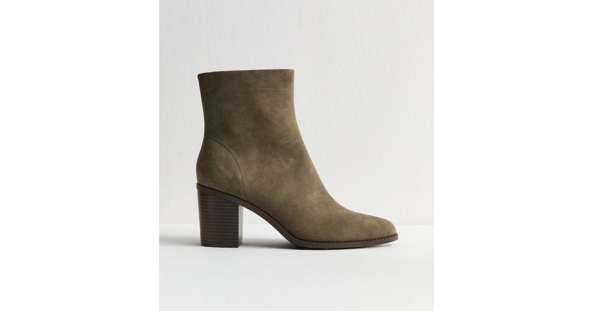 Dark Khaki Faux Suede Almond Toe Ankle Boots | New Look