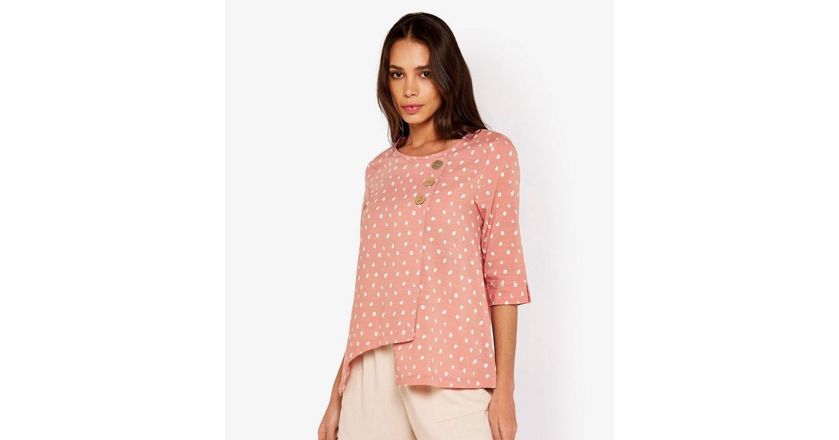 Apricot Pink Paint Dot Textured Top | New Look