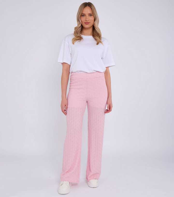 Gini London Pink Textured Flared Trousers | New Look